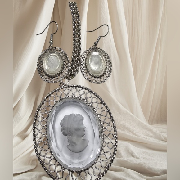 Whiting & Davis | Jewelry | Whiting Davis Crystal Cameo Earring And Necklace | Poshmark